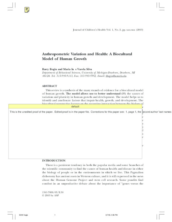 (PDF) Anthropometric Variation and Health: A Biocultural Model of Human ...