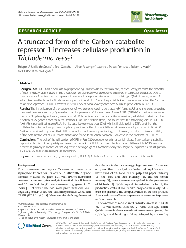 (PDF) Truncated CREI Boosts Cellulase in Trichoderma