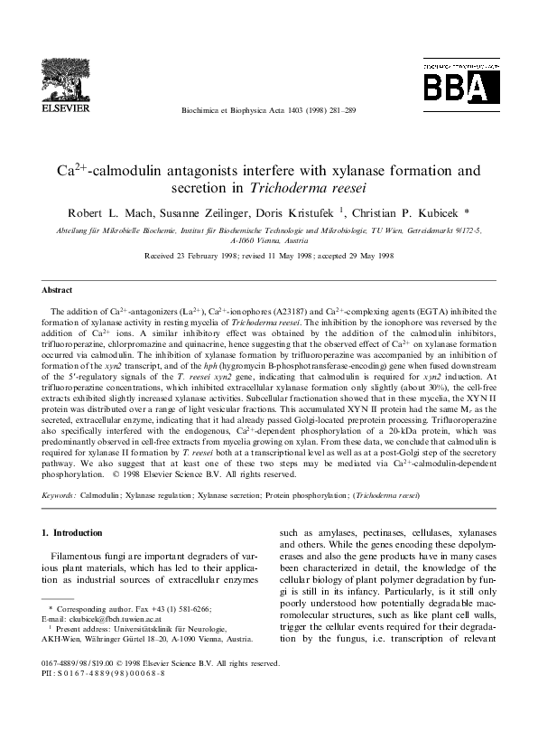 (PDF) Ca 2+-calmodulin antagonists interfere with xylanase formation and secretion in ...