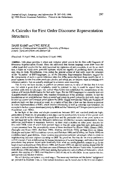 (PDF) A Calculus for First Order Discourse Representation Structures