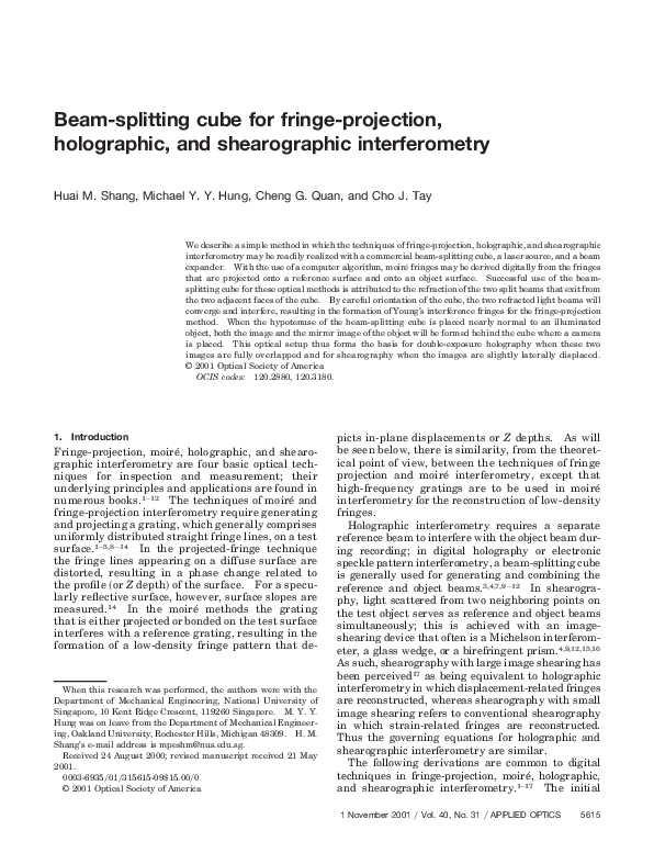 (PDF) Beam-Splitting Cube for Fringe-Projection, Holographic, and ...