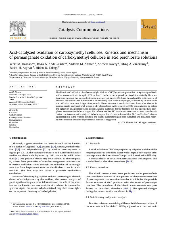 (PDF) Acid-catalyzed oxidation of carboxymethyl cellulose polysaccharide by chromic acid in ...