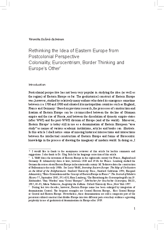 (PDF) Rethinking the Idea of Eastern Europe from Postcolonial ...
