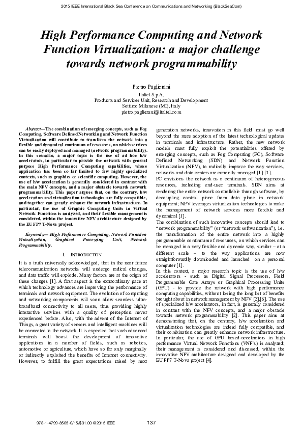 (PDF) Network Function Virtualization based on FPGAs: A Framework for all-Programmable network ...