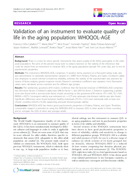 (PDF) Validation of an instrument to evaluate quality of life in the ...