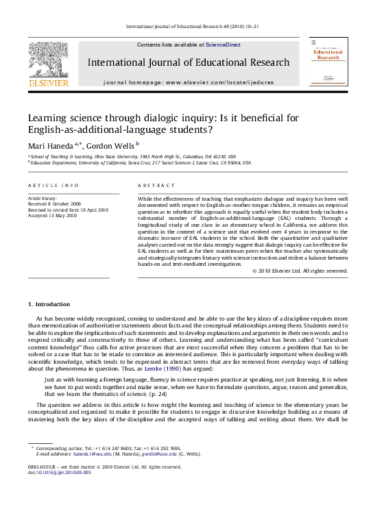 (PDF) Learning science through dialogic inquiry: Is it beneficial for English-as-additional ...