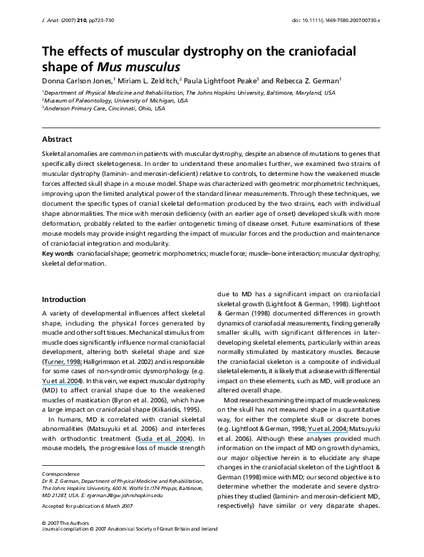 (PDF) The effects of muscular dystrophy on the craniofacial shape of ...