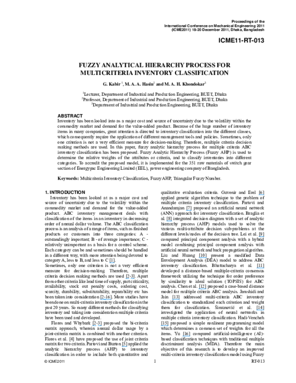 Pdf Fuzzy Ahp For Multicriteria Inventory Class
