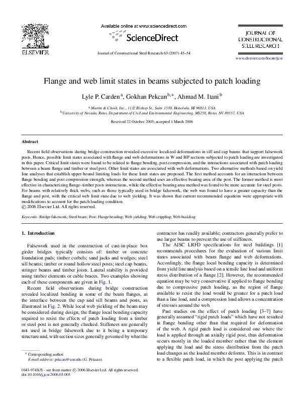 (PDF) Flange and web limit states in beams subjected to patch loading