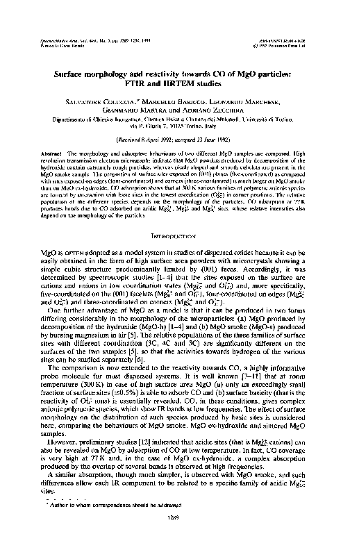(PDF) Surface morphology and reactivity towards CO of MgO particles ...