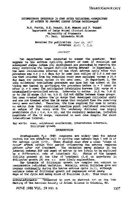 (PDF) Interestrous intervals in cows after unilateral ovariectomy at ...