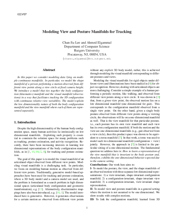 (PDF) Modeling View and Posture Manifolds for Tracking