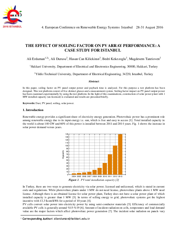 (PDF) THE EFFECT OF SOILING FACTOR ON PV ARRAY PERFORMANCE: A CASE ...