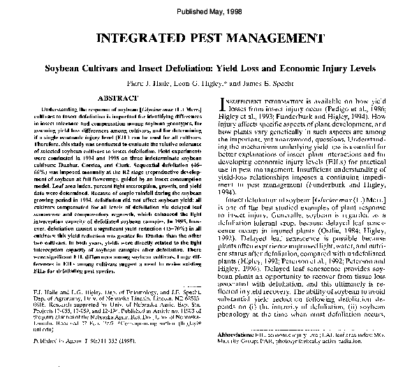 (PDF) Soybean Cultivars and Insect Defoliation: Yield Loss and Economic ...