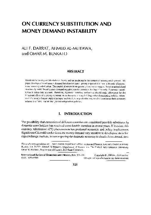 (PDF) On currency substitution and money demand instability