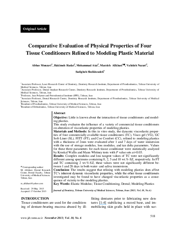 (PDF) Tissue Conditioners : A Review | Veena Shetty - Academia.edu