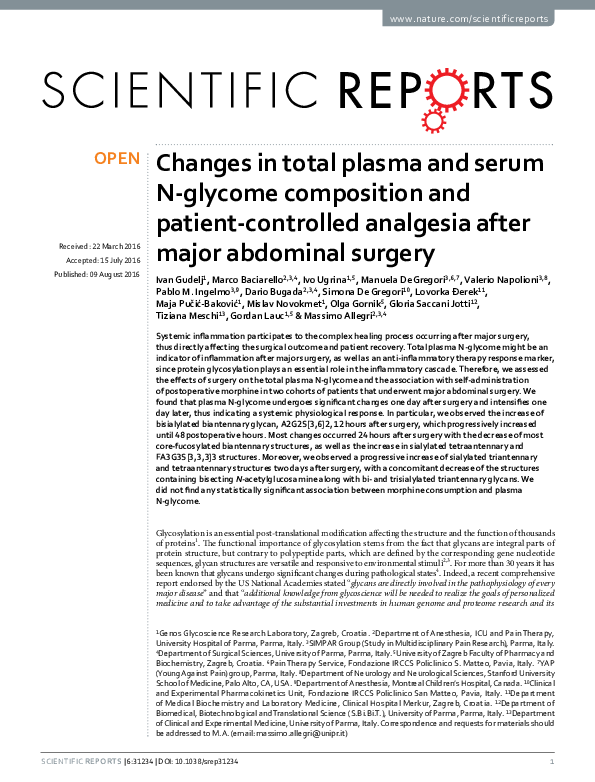 (PDF) Changes in total plasma and serum N-glycome composition and ...
