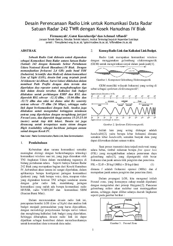 Desain Perencanaan Radio Link untuk Komunikasi Data Radar Satuan Radar ...