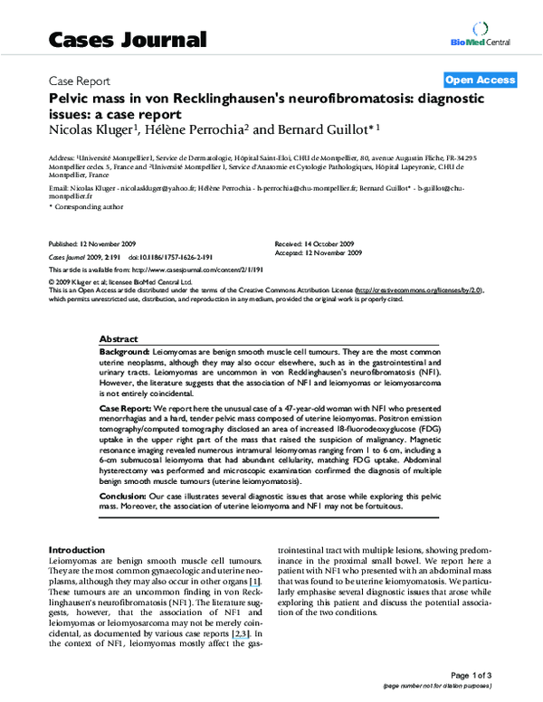 (PDF) Pelvic mass in von Recklinghausen's neurofibromatosis: diagnostic ...