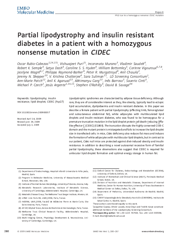 (PDF) Partial lipodystrophy and insulin resistant diabetes in a patient ...
