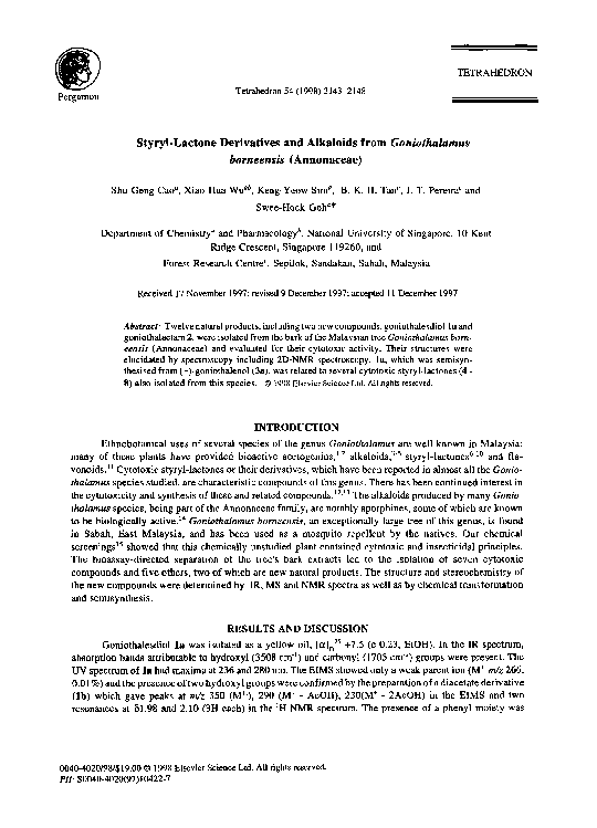 (PDF) Styryl-lactone derivatives and alkaloids from Goniothalamus ...