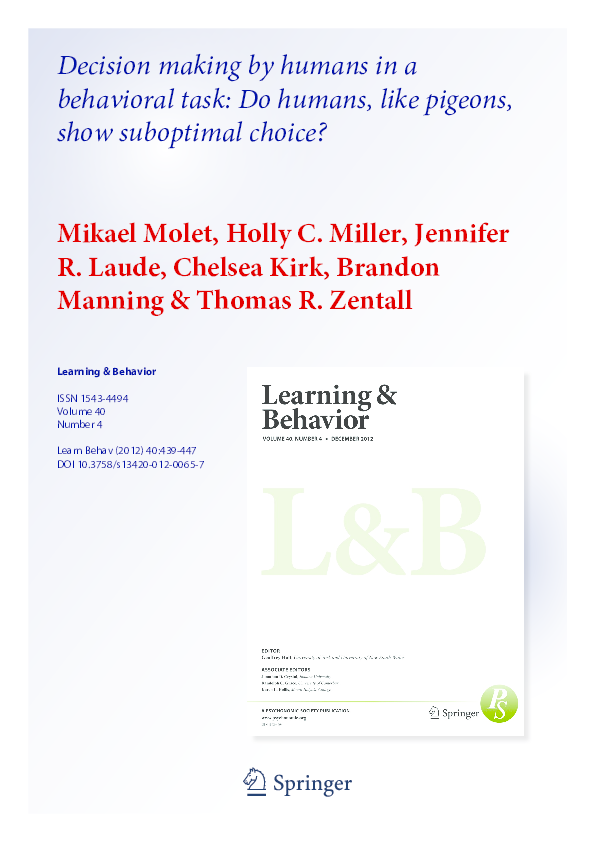 (PDF) Decision-Making by Humans as Assessed by a Choice Task: Do Humans ...