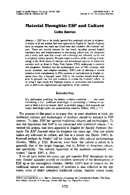 (PDF) Material thoughts: ESP and culture