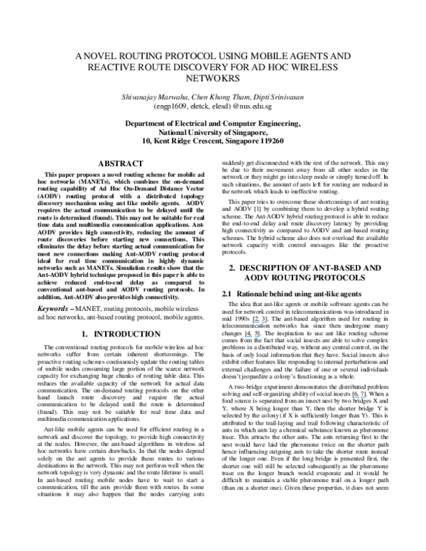 Pdf A Novel Routing Protocol Using Mobile Agents And Reactive Route