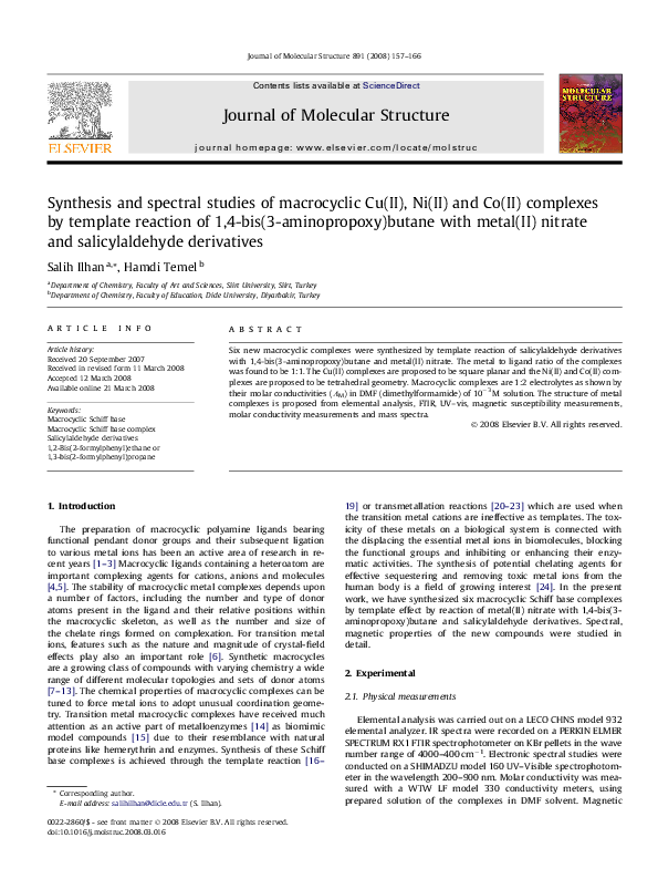 (PDF) Synthesis and spectral studies of macrocyclic Cu(II) complexes by reaction of various ...