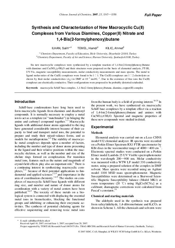 (PDF) Synthesis and characterization of new macrocyclic Schiff base derived from 2,6 ...