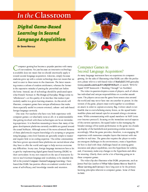 (PDF) In the classroom: Digital game-based learning in second language ...