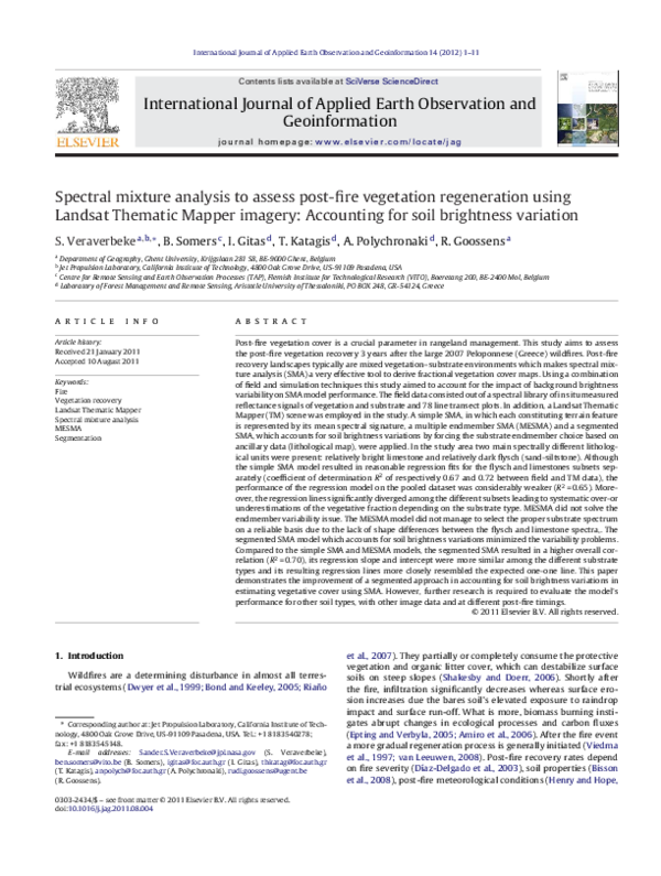 (PDF) Spectral mixture analysis to assess post-fire vegetation regeneration using Landsat ...