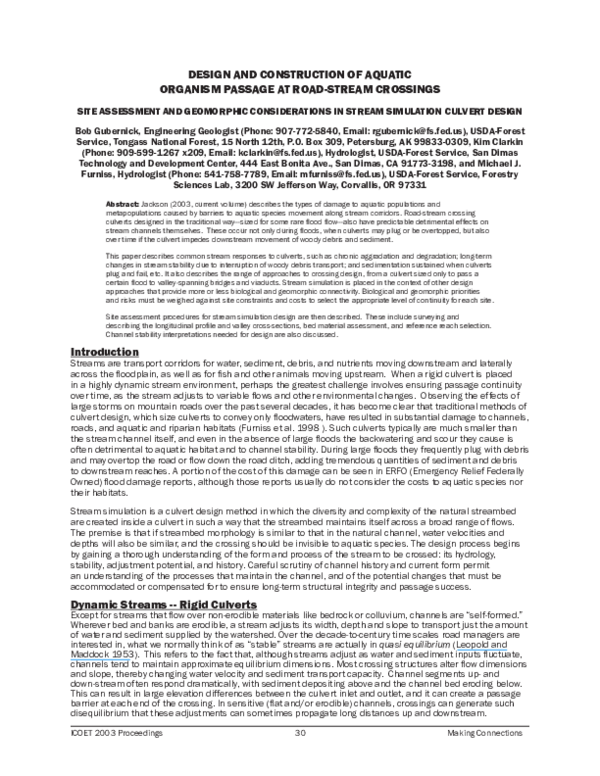(PDF) Design and construction of aquatic organism passage at road ...