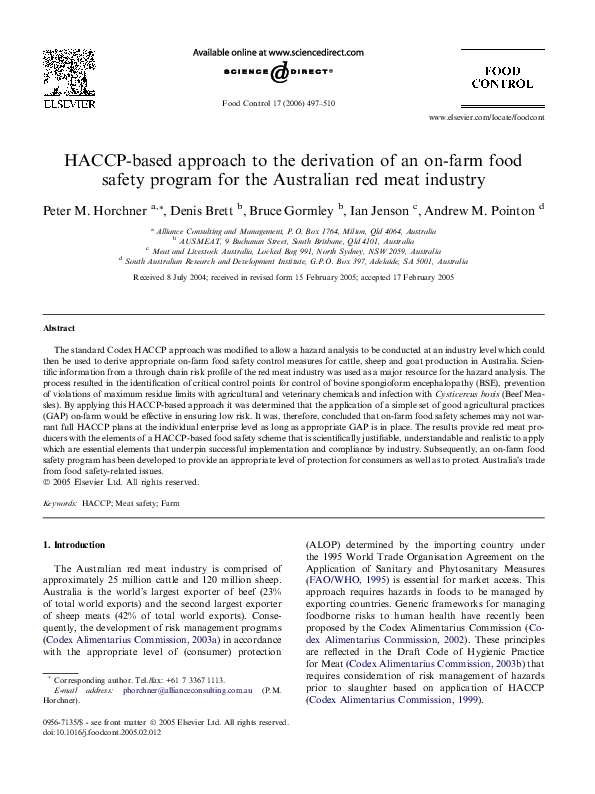 (PDF) HACCP-based program for on-farm food safety for pig production in ...