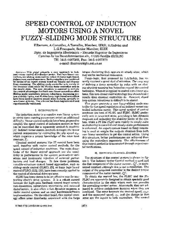 (PDF) Speed control of induction motors using a novel fuzzy sliding-mode structure