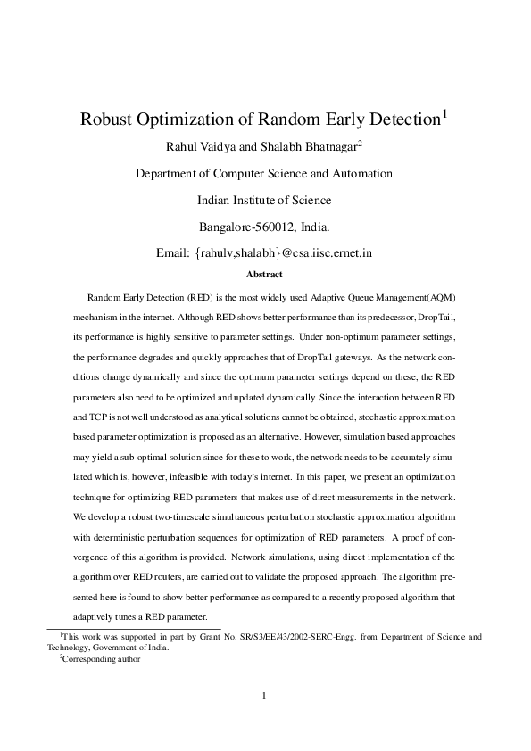 (PDF) Robust optimization of Random Early Detection