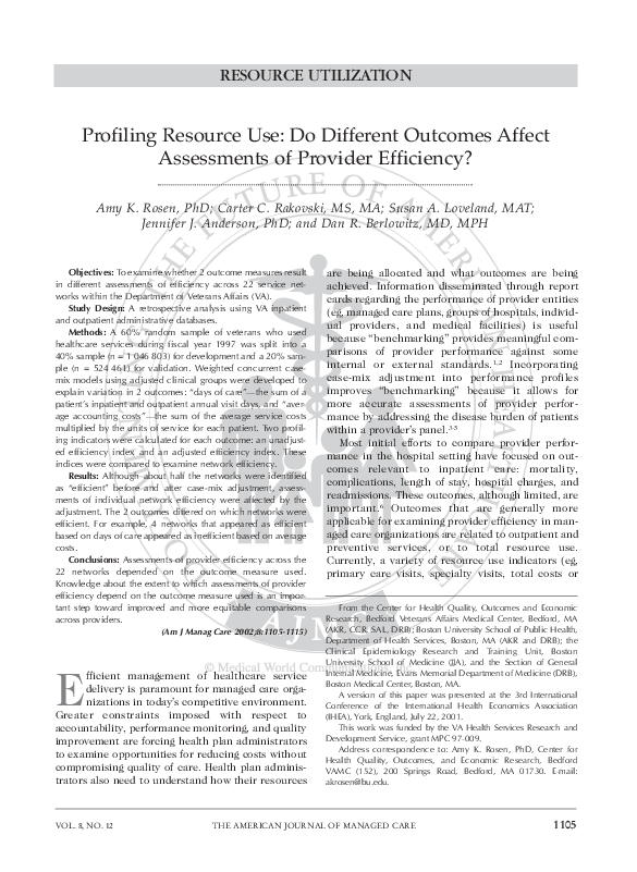 (PDF) Profiling resource use: do different outcomes affect assessments ...