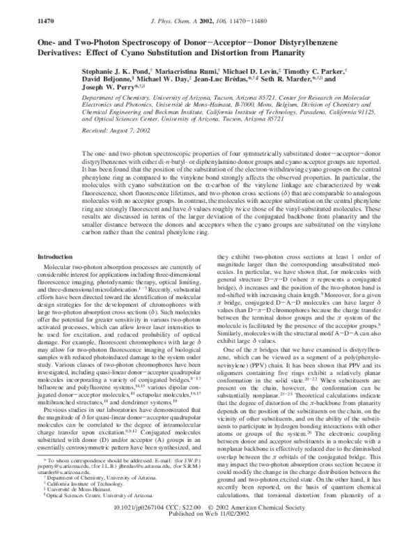 (PDF) One and Two-Photon Spectroscopy of Donor−Acceptor−Donor Distyrylbenzene Derivatives ...