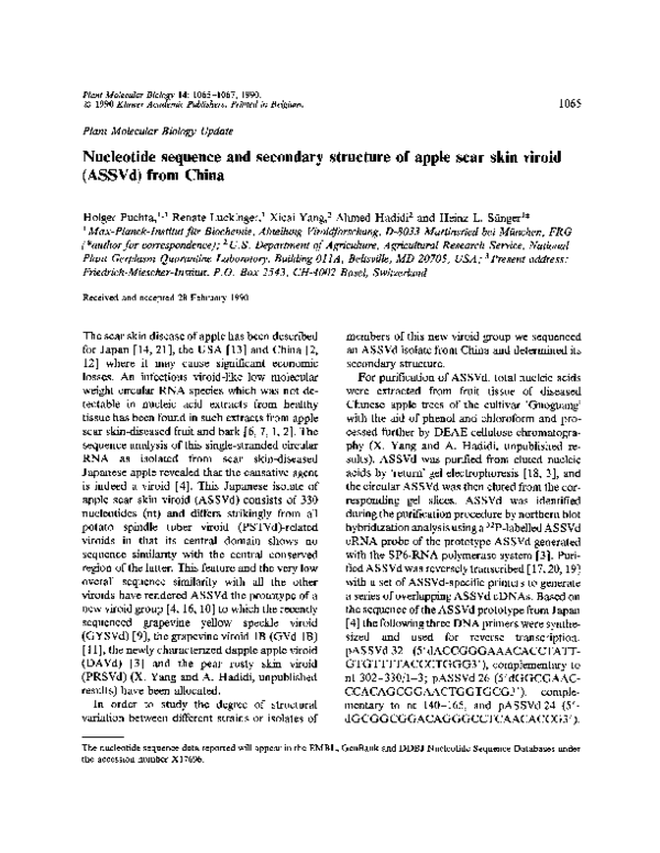 (PDF) Nucleotide sequence and secondary structure of apple scar skin ...