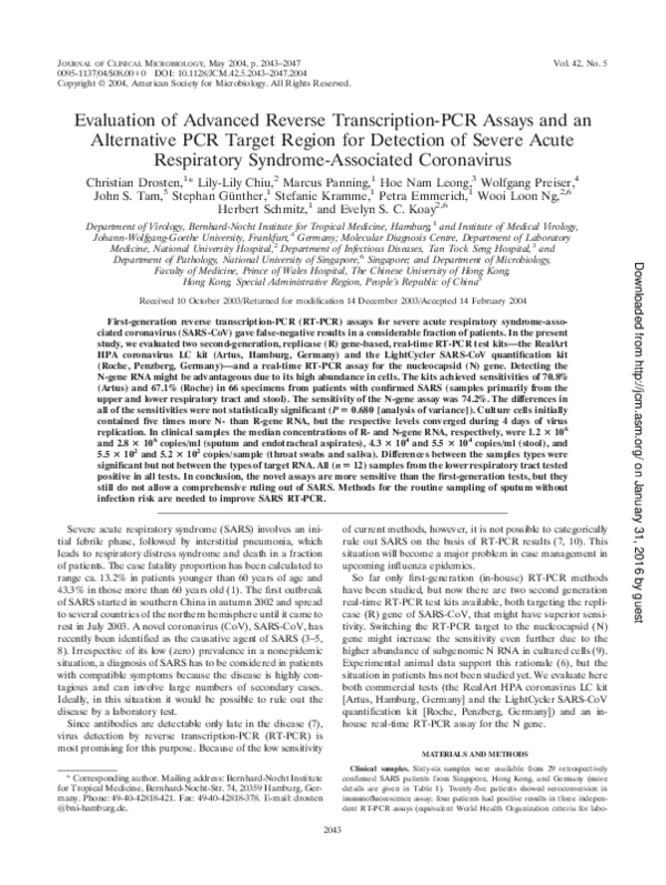 (PDF) Evaluation of Advanced Reverse Transcription-PCR Assays and an ...