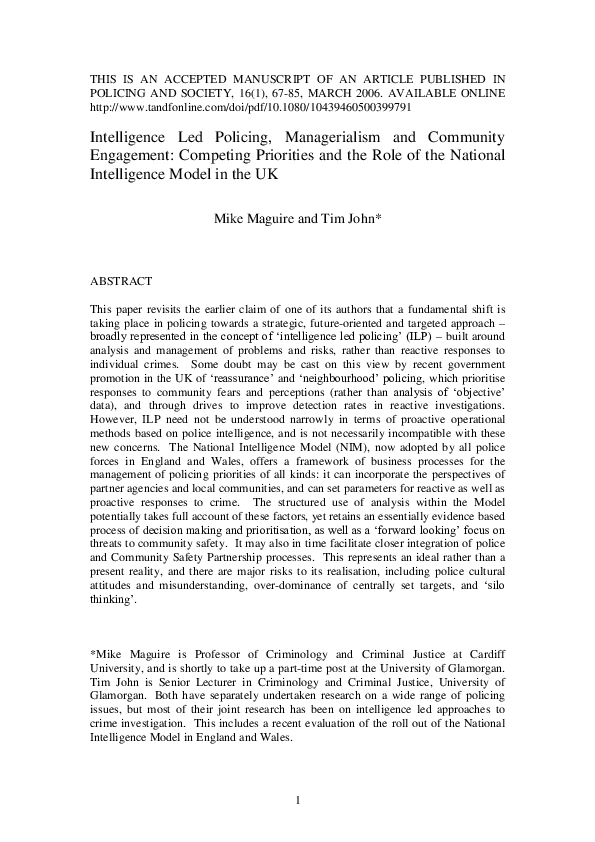 (PDF) Intelligence Led Policing, Managerialism and Community Engagement ...