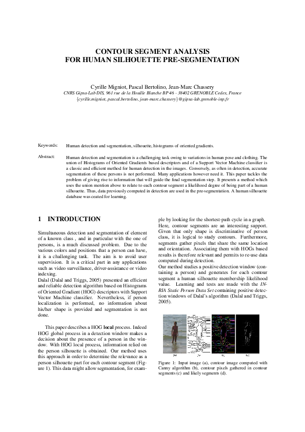 (PDF) Contour Segment Analysis for Human Silhouette Pre-segmentation