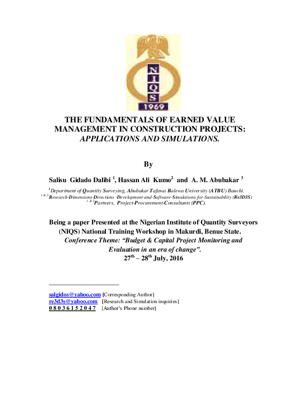 (PDF) THE FUNDAMENTALS OF EARNED VALUE MANAGEMENT IN CONSTRUCTION ...
