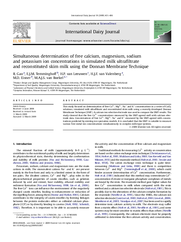 Pdf Simultaneous Determination Of Free Calcium Magnesium Sodium And Potassium Ion