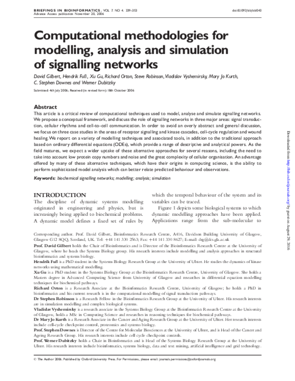 Pdf Computational Methodologies For Modelling Analysis And Simulation Of Signalling Networks