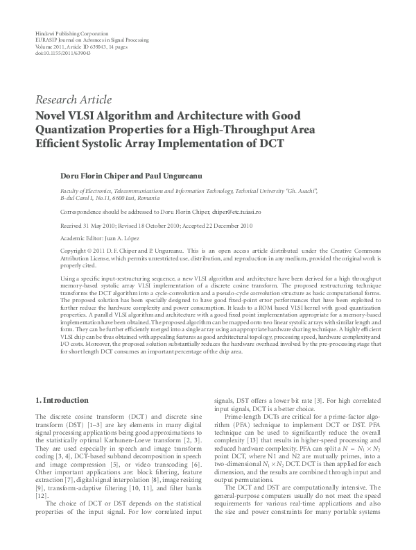 Pdf Novel Vlsi Algorithm And Architecture With Good Quantization Properties For A High