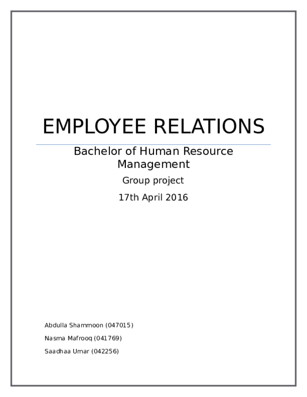 (DOC) EMPLOYEE RELATIONS group Assignmnet