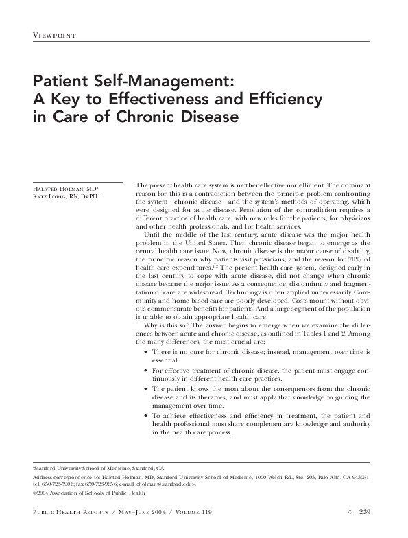 (PDF) Patient Self-Management: A Key to Effectiveness and Efficiency in ...