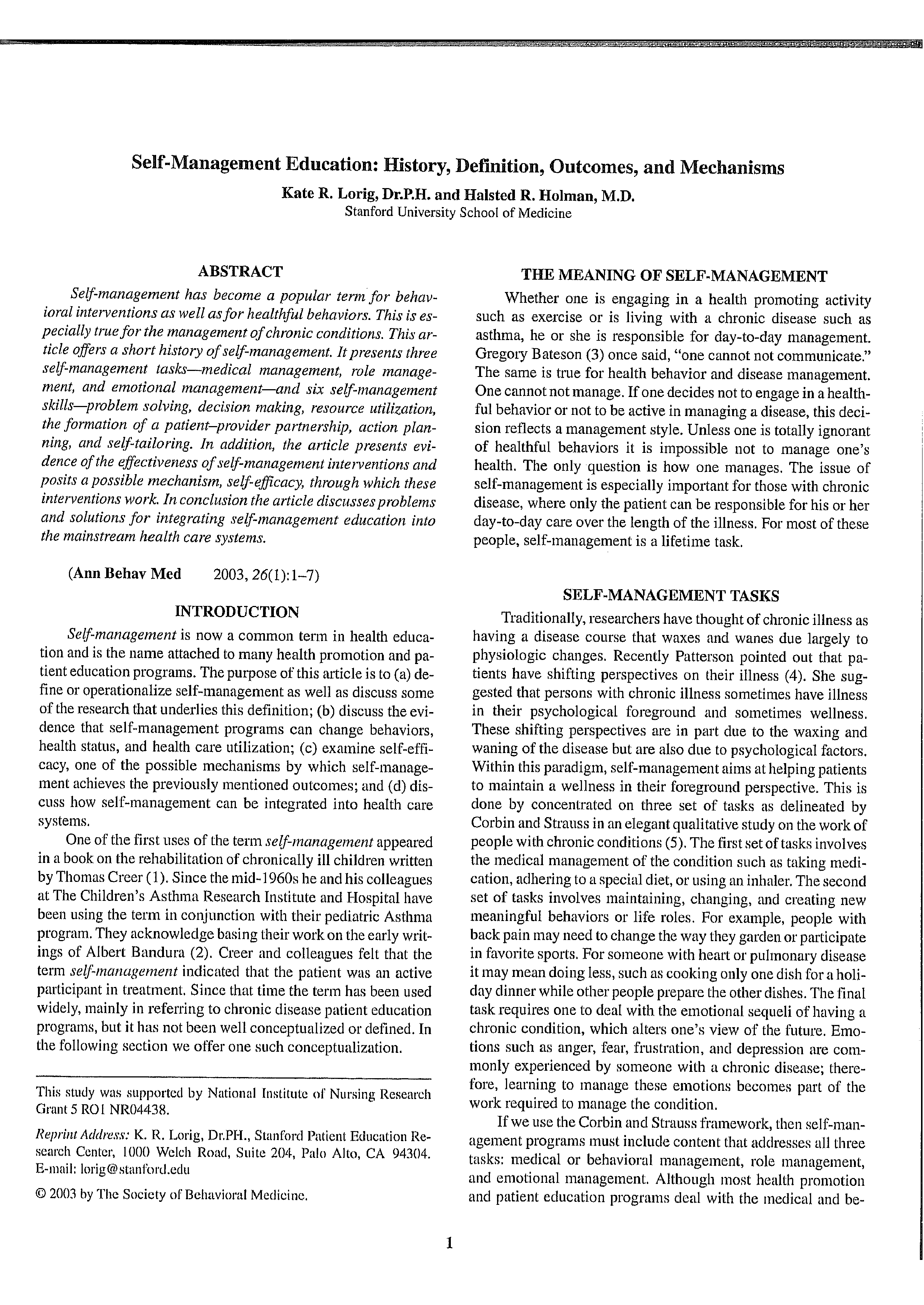 (PDF) Self-management education: History, definition, outcomes, and ...