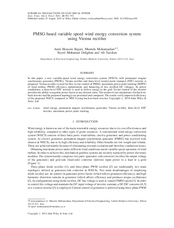 Pdf Pmsg Based Variable Speed Wind Energy Conversion System Using